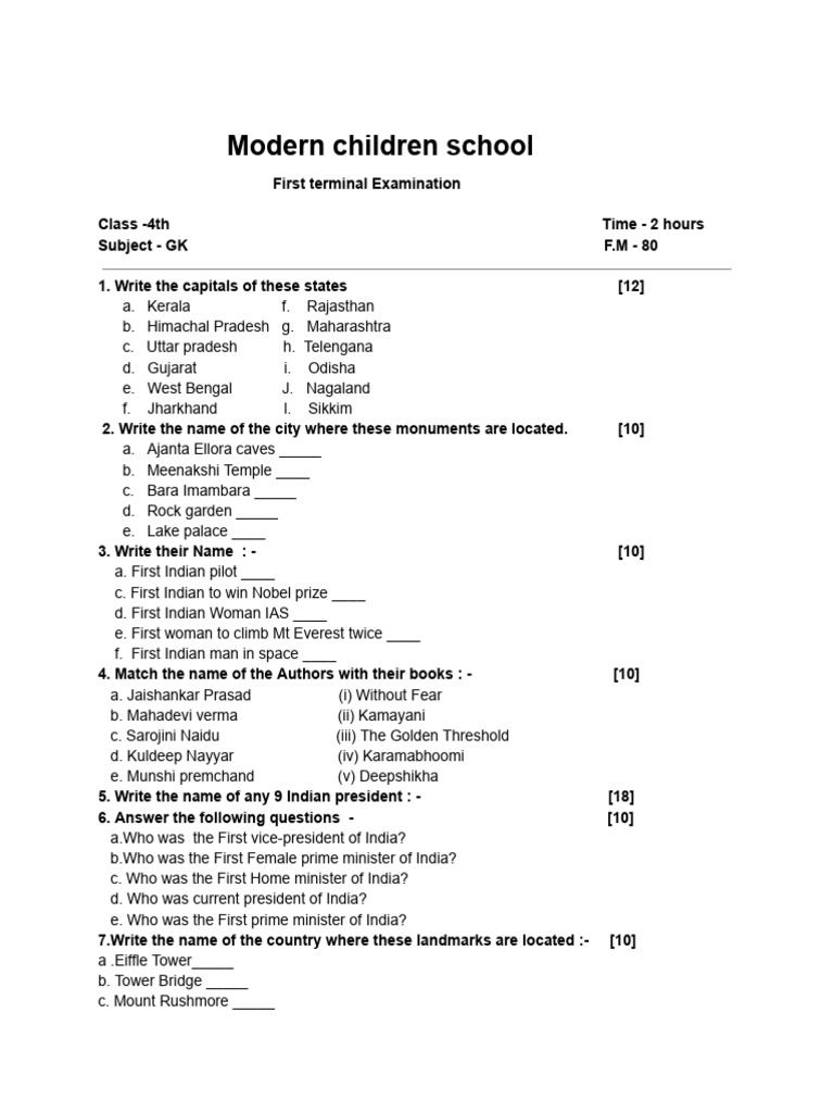Class 4 GK Questions | PDF