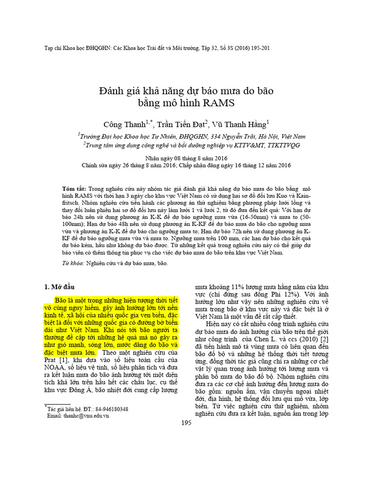 Công Thanh (2016) Đánh Giá Khả Năng Dự Báo Mưa Do Bão Bằng Mô Hình RAMS | PDF