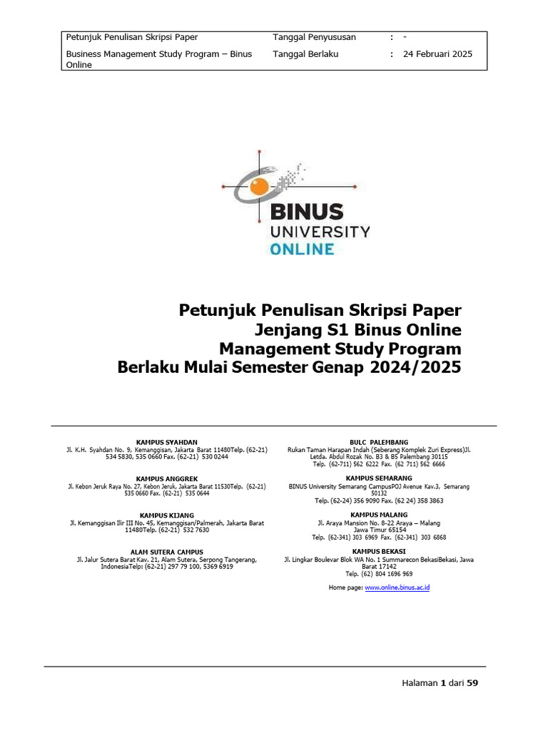 Panduan Skripsi Binus 2025 | PDF