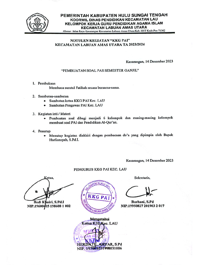 Notulen 12. KKG PAI Desember | PDF