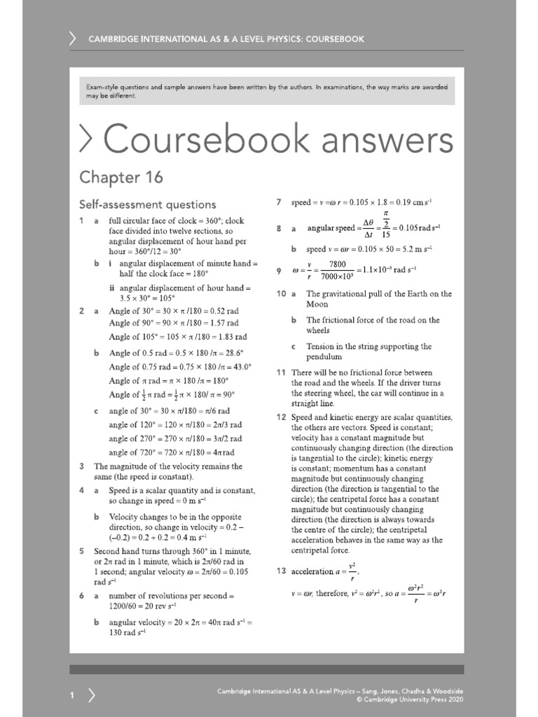 Self Assessment Answers 16 Asal Physics CB NEW | PDF