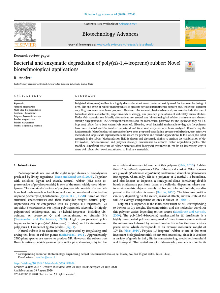 Baterial and Enzymatic Degradation of NR | PDF | Natural Rubber ...