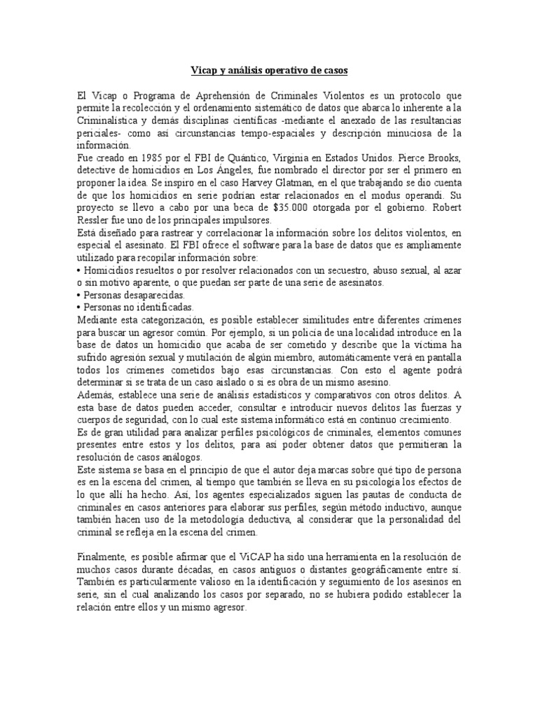 VICAP. TP Investigacion Criminal | PDF | Asesino en serie | Delito