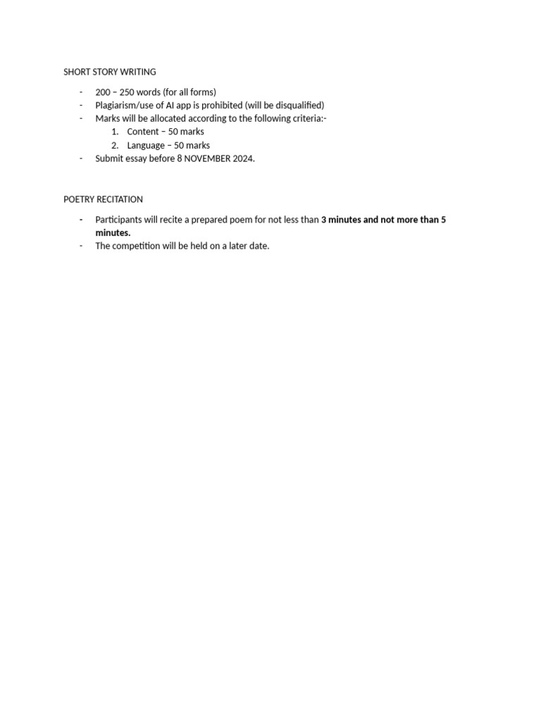 Short Story & Poetry Competition Guidelines | PDF