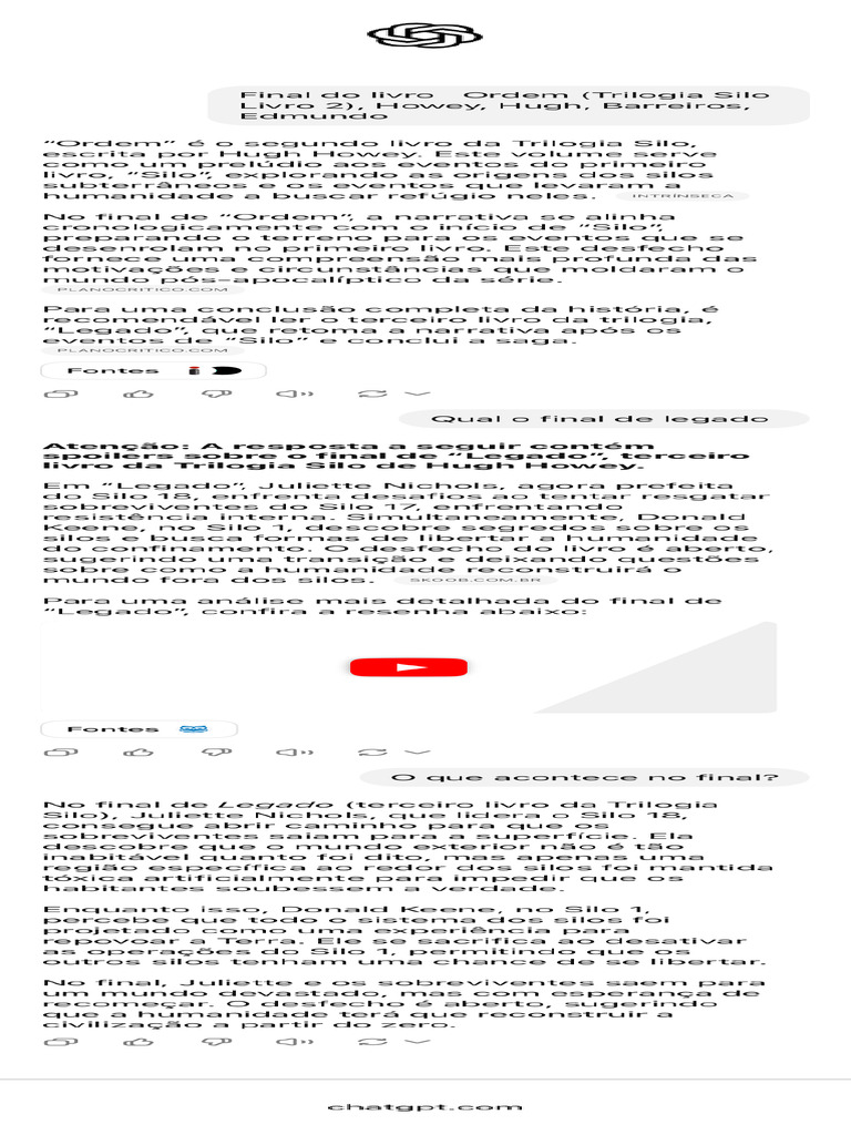 Resumo Ordem Trilogia Silo | PDF
