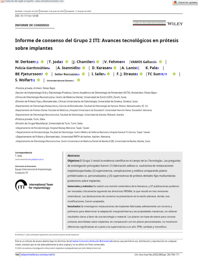 Clinical Oral Implants Res - 2023 - Derksen - Group 2 ITI Consensus ...