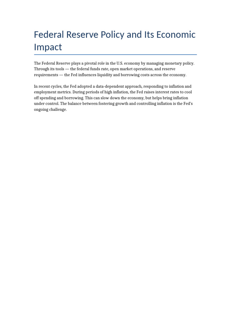 Federal Reserve's Economic Policy Impact | PDF