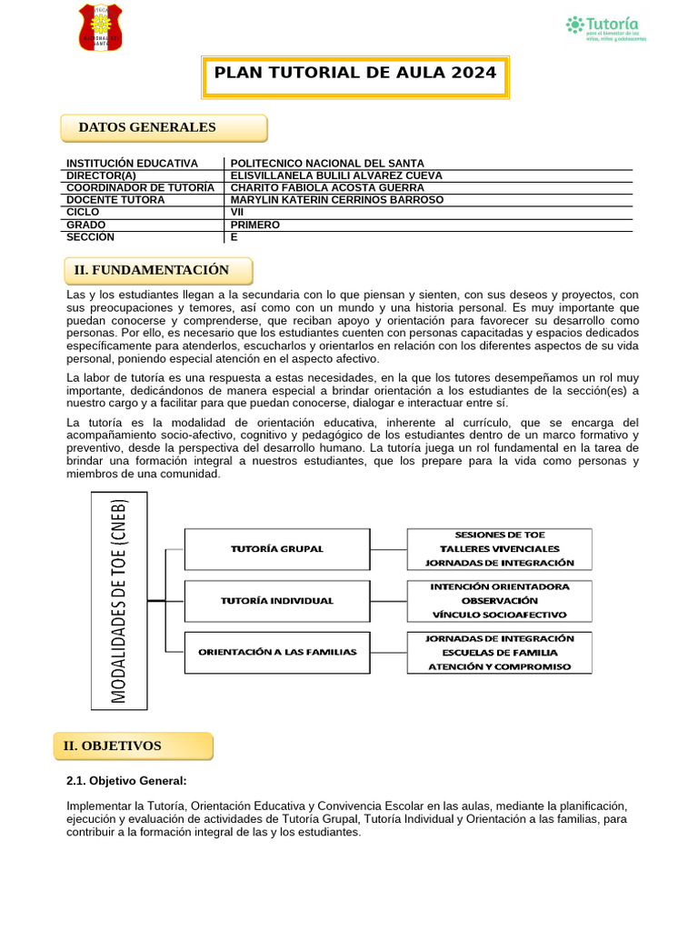 Plan Tutorial de Aula 2024 - 1e | PDF | Salón de clases | Plan de estudios