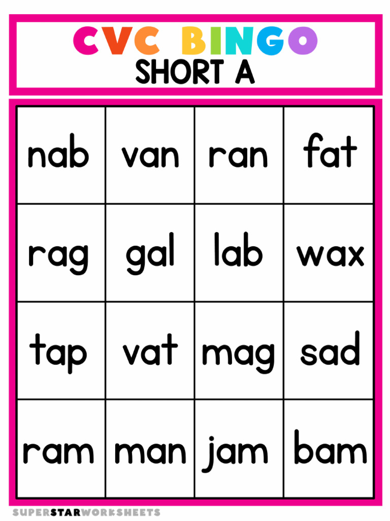 CVC Short A Bingo Card 4 | PDF