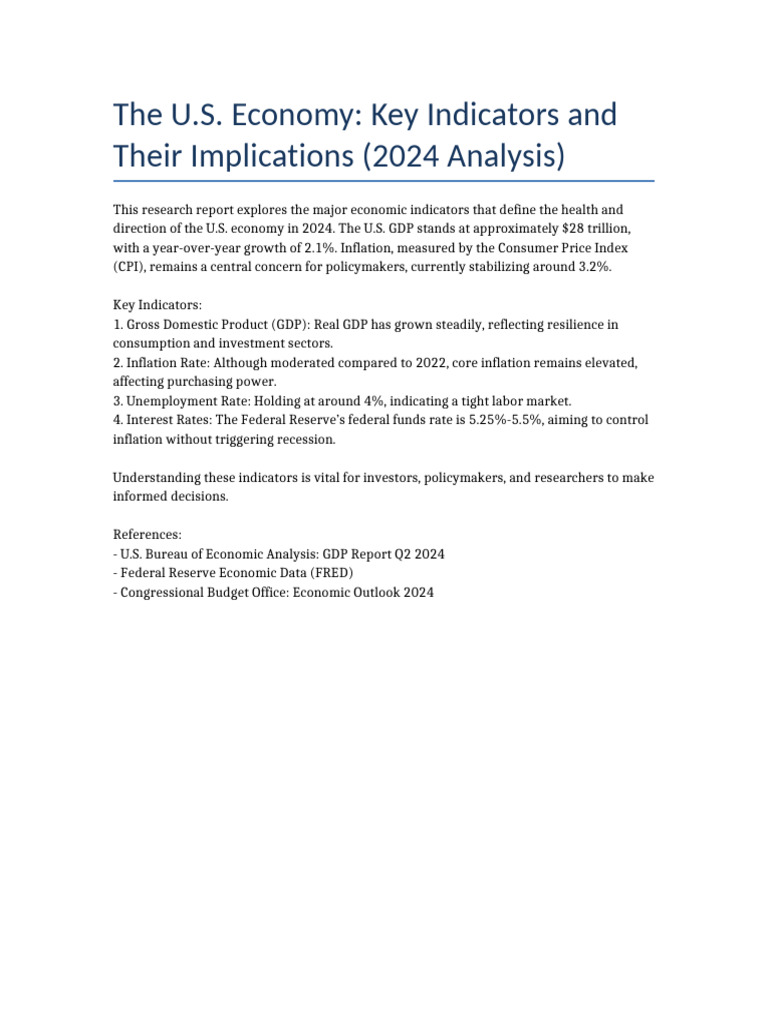 U.S. Economy 2024: Key Indicators Analysis | PDF