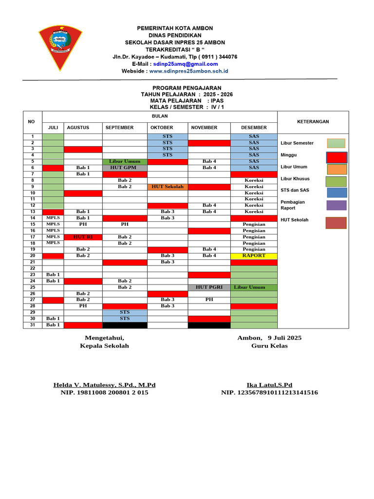 Program Pengajaran IPAS - 2025 - 2026 | PDF