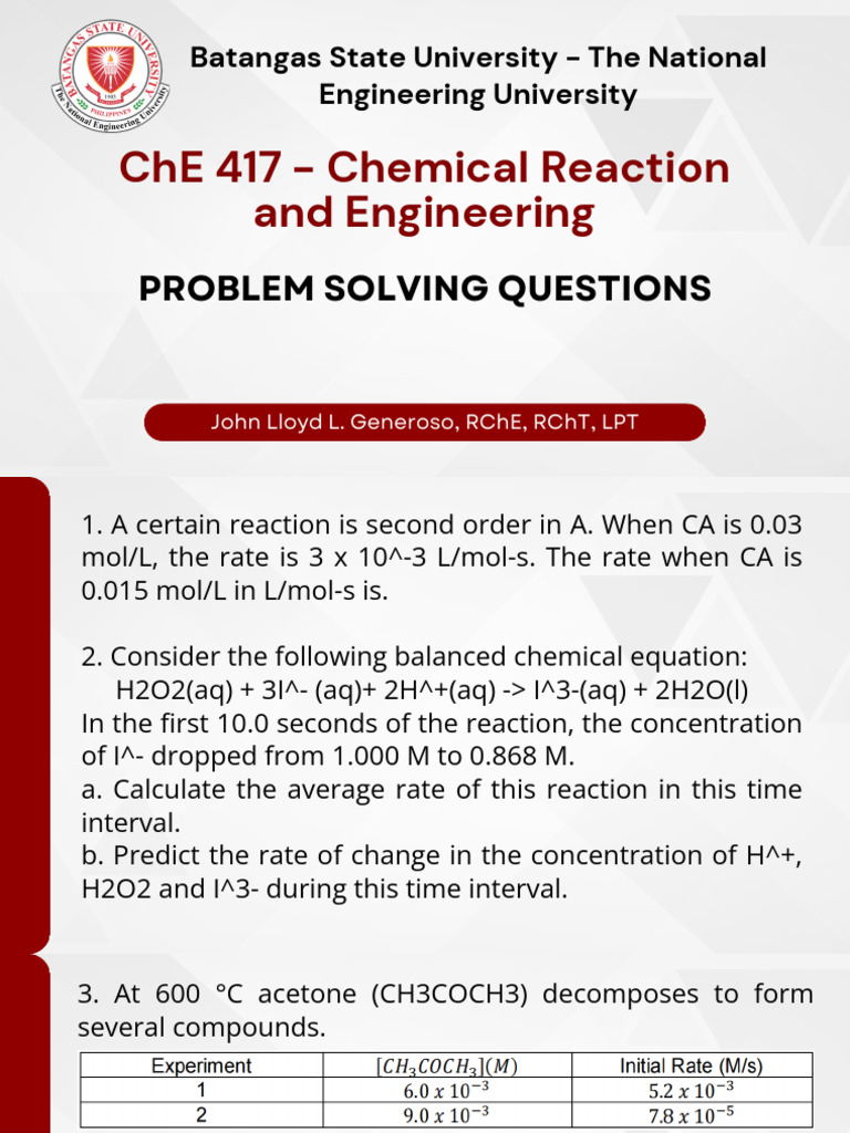 Problem Solving in Chemical Kinetics | PDF