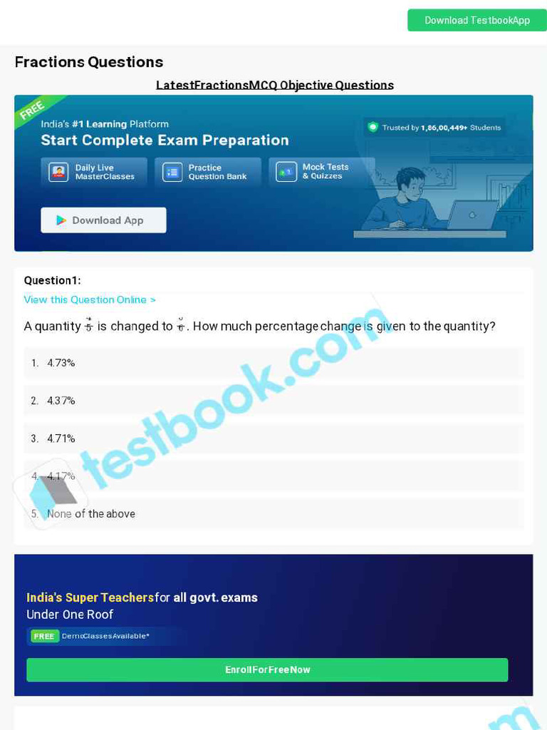 MCQ On Fractions 5eea6a1039140f30f369e80c | PDF