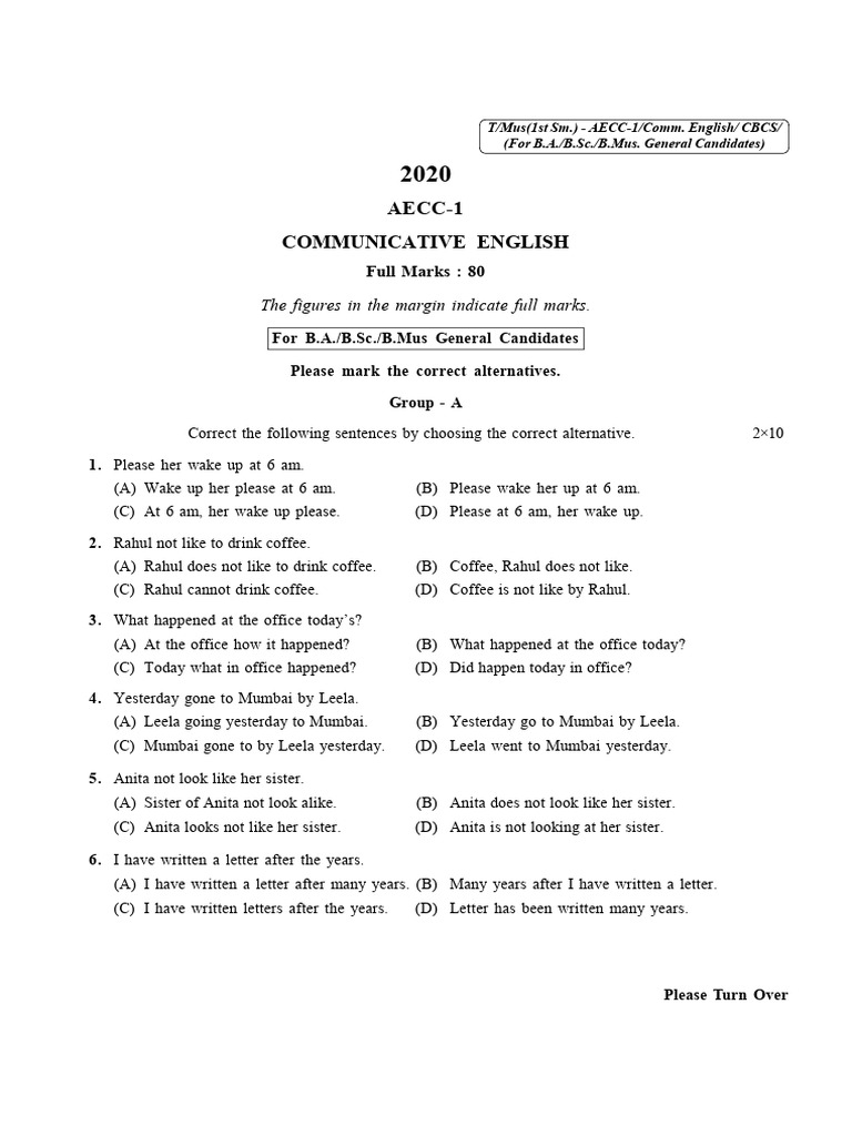 CU-2020 B.A. B.sc. B.mus. (General) Modern Indian Language Semester-I ...