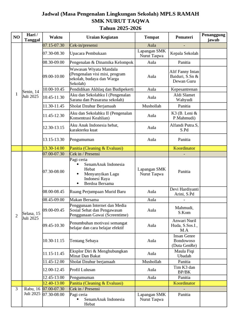 Jadwal MPLS 2025-2026 | PDF