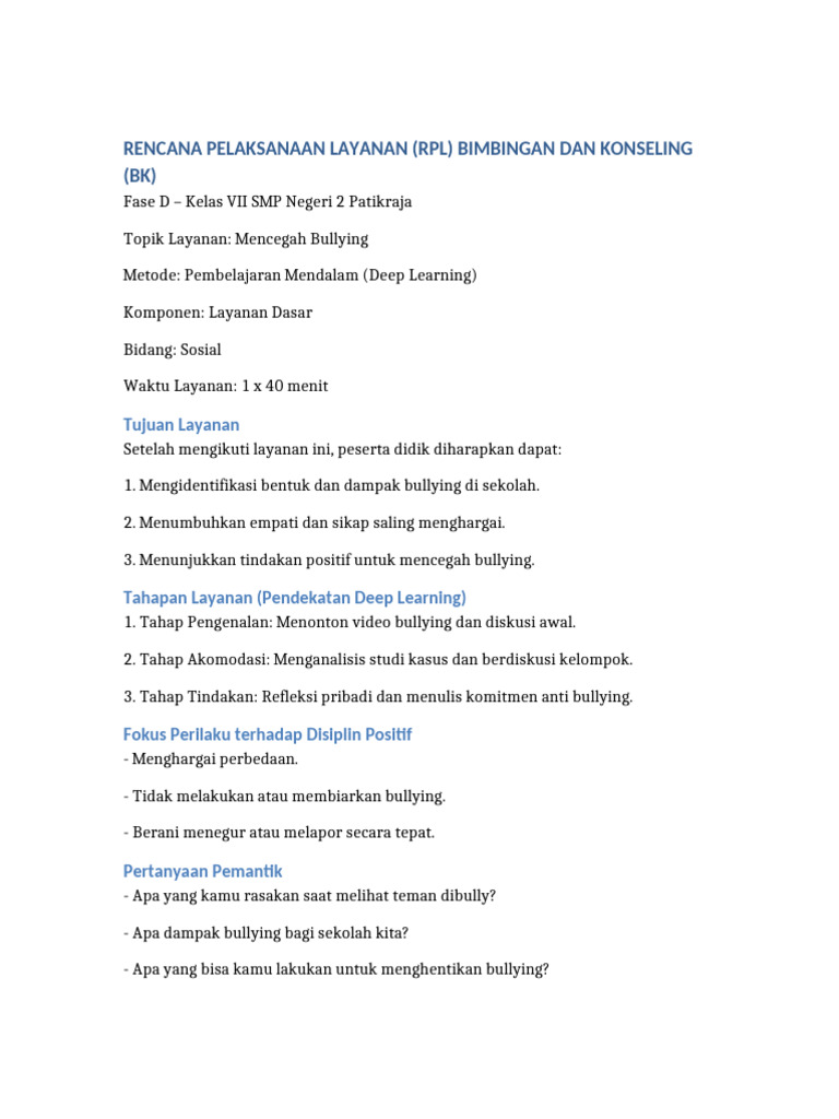 RPL BK DeepLearning MencegahBullying KelasVII | PDF