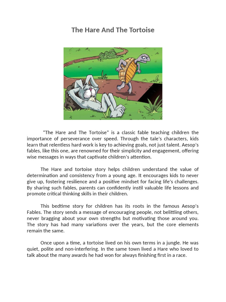 Tortoise and Hare: A Lesson in Perseverance | PDF | Fable
