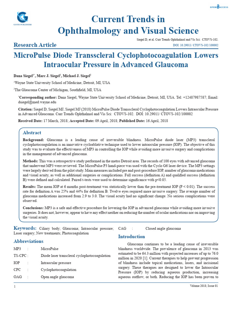 MicroPulse Diode Transscleral Cyclophotocoagulation Lowers Intraocular ...
