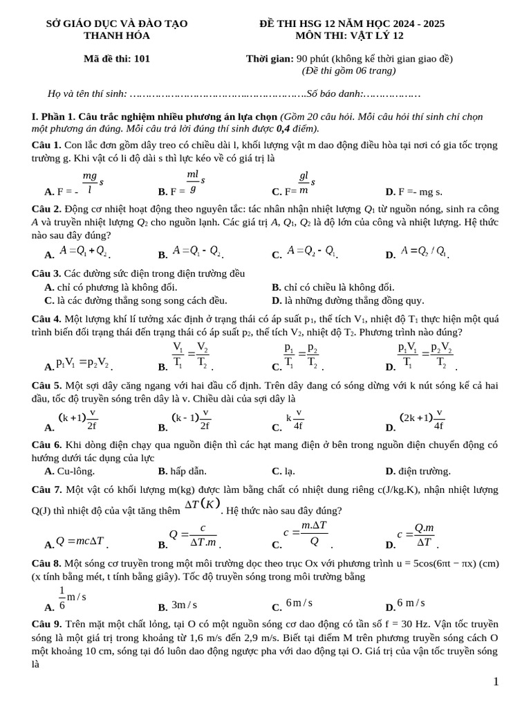 ĐỀ VẬT LÝ HSG | PDF