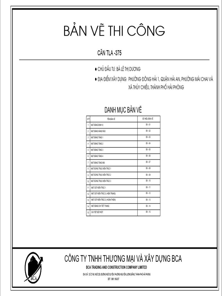 B N Vï Thi C NG: Công Ty TNHH Thương M I Và Xây D NG Bca | PDF