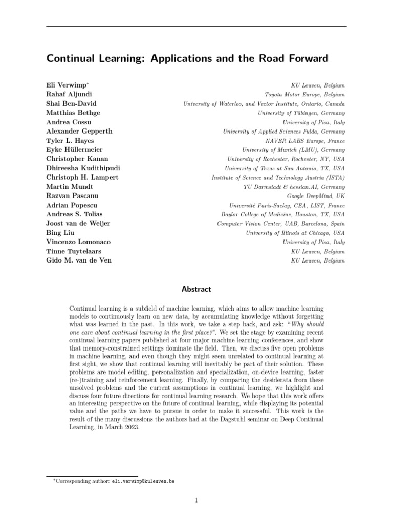 Continual Learning Applications and The Road Forward | PDF | Learning ...