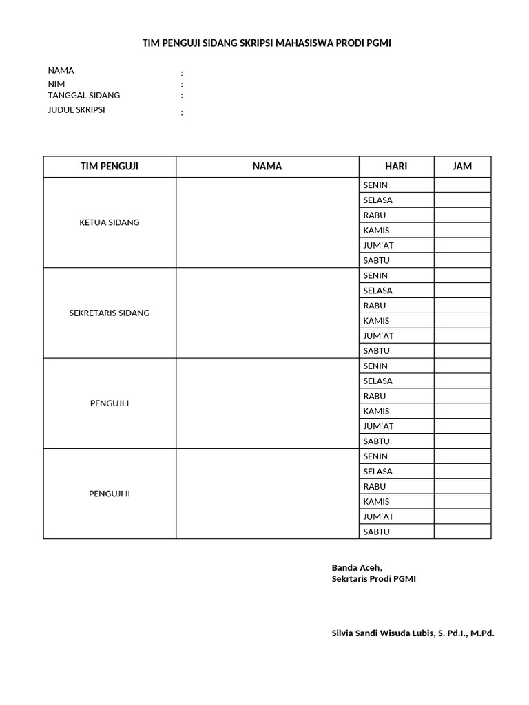 Form Tim Penguji Sidang Skripsi | PDF