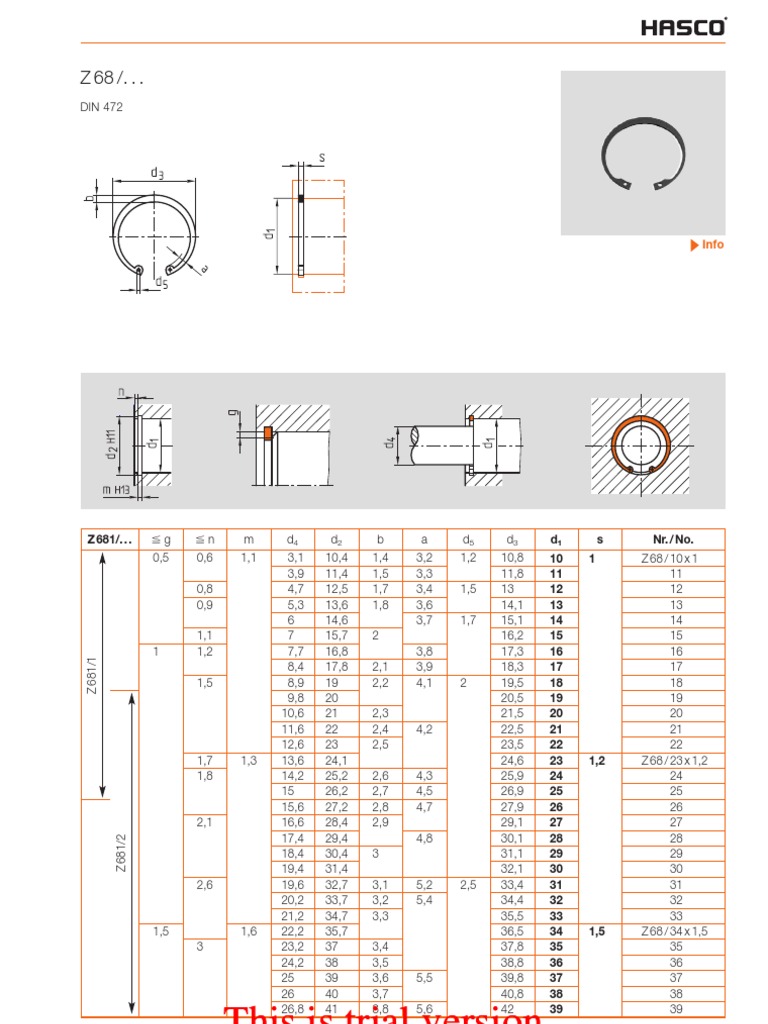 Hasco Standard Internal Circlip DIN 472 | PDF