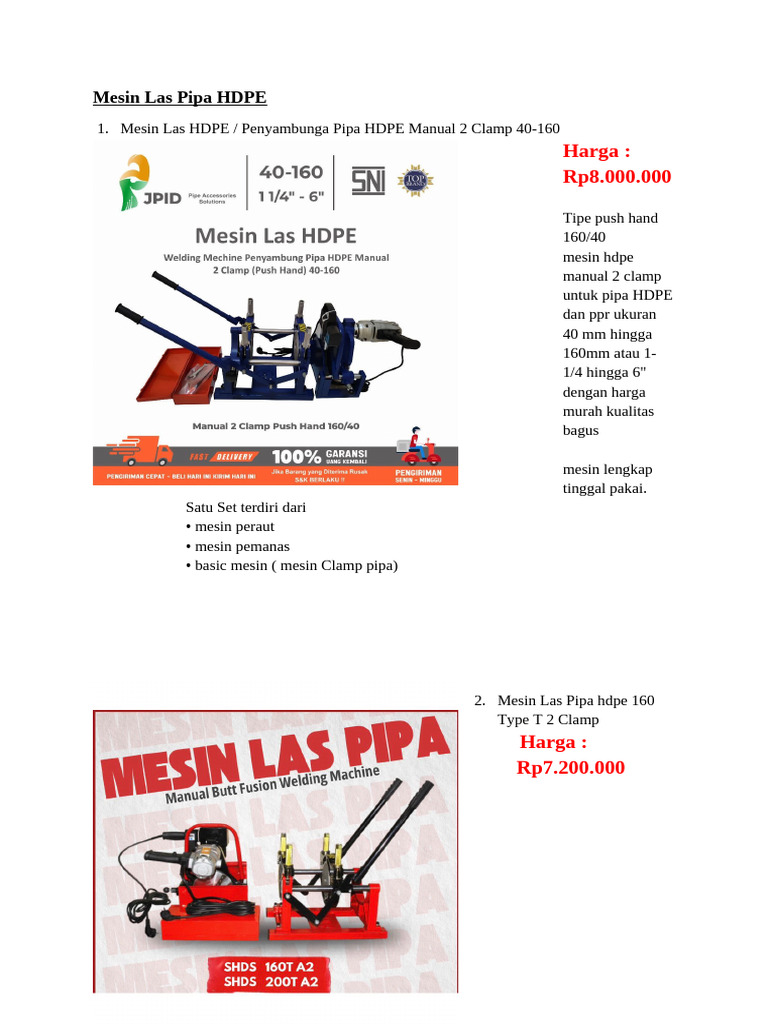 Mesin Las Pipa HDPE | PDF