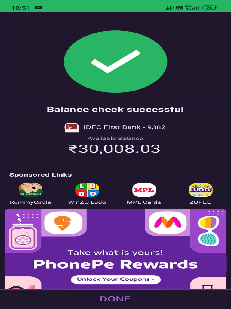 Balance Check Successful: IDFC First Bank | PDF