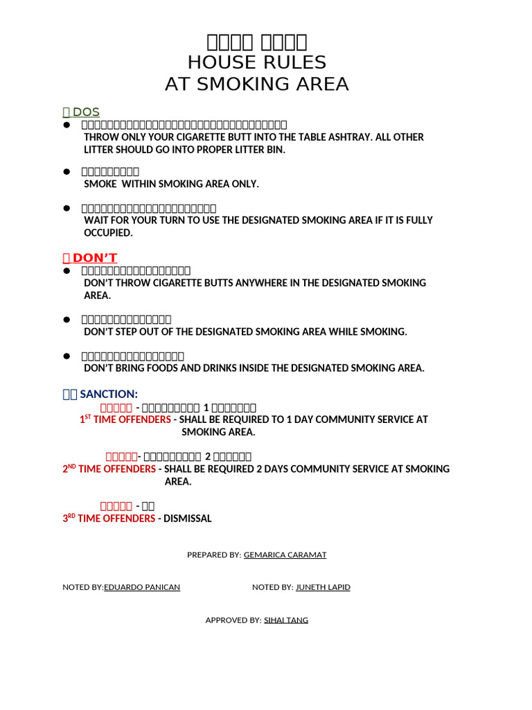 House Rules at Smoking Area | PDF