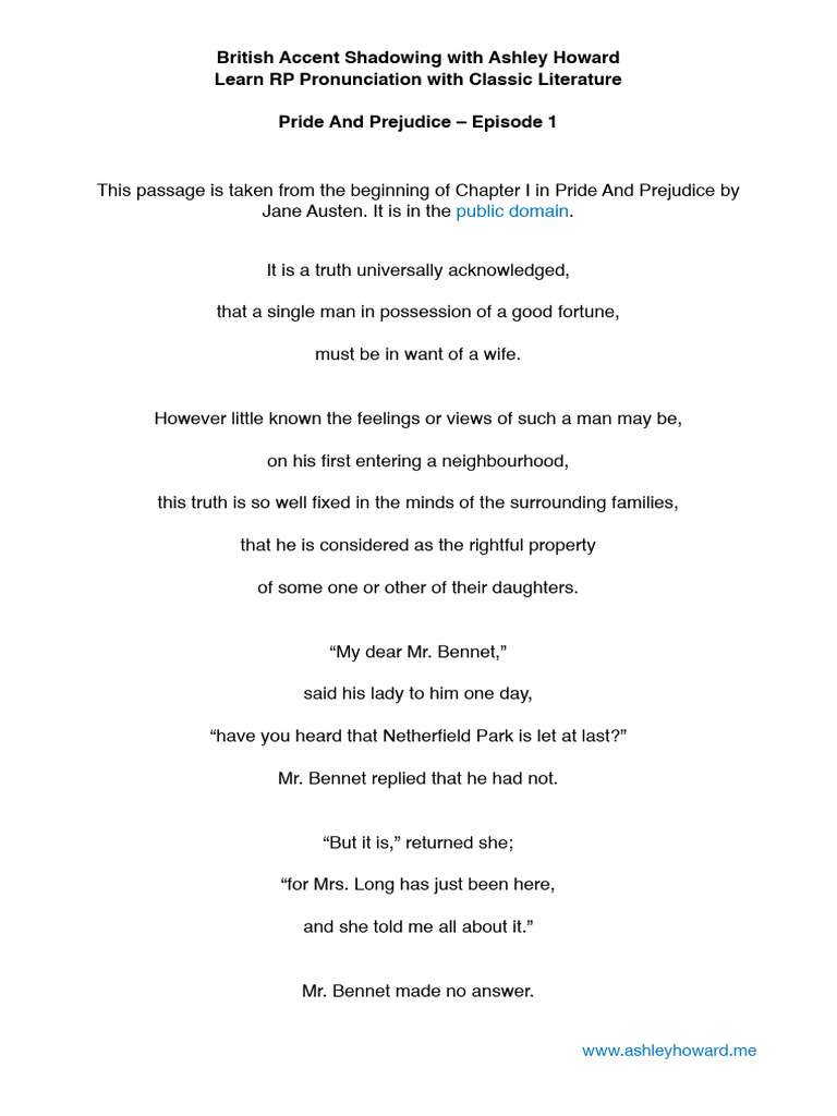 Pride and Prejudice: Episode 1 PDF | PDF | Pride And Prejudice