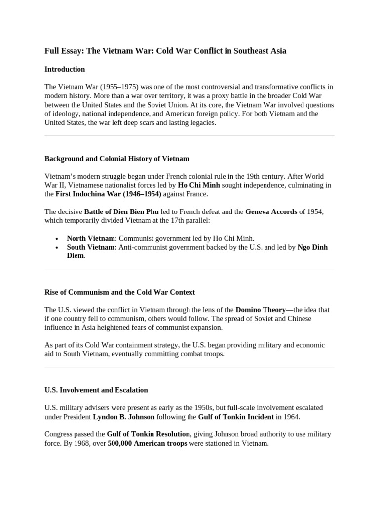 The Vietnam War - Cold War Conflict in Southeast Asia | PDF | Vietnam ...