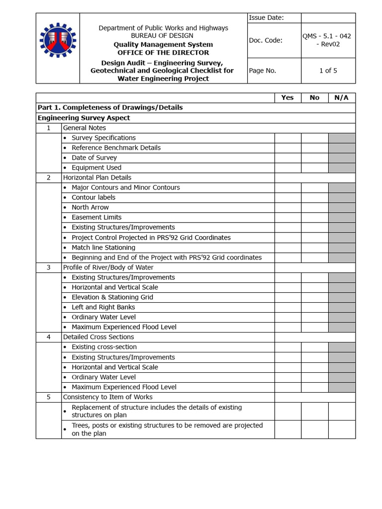 DA Checklist Water Engg Project | PDF | Geotechnical Engineering | Soil Mechanics
