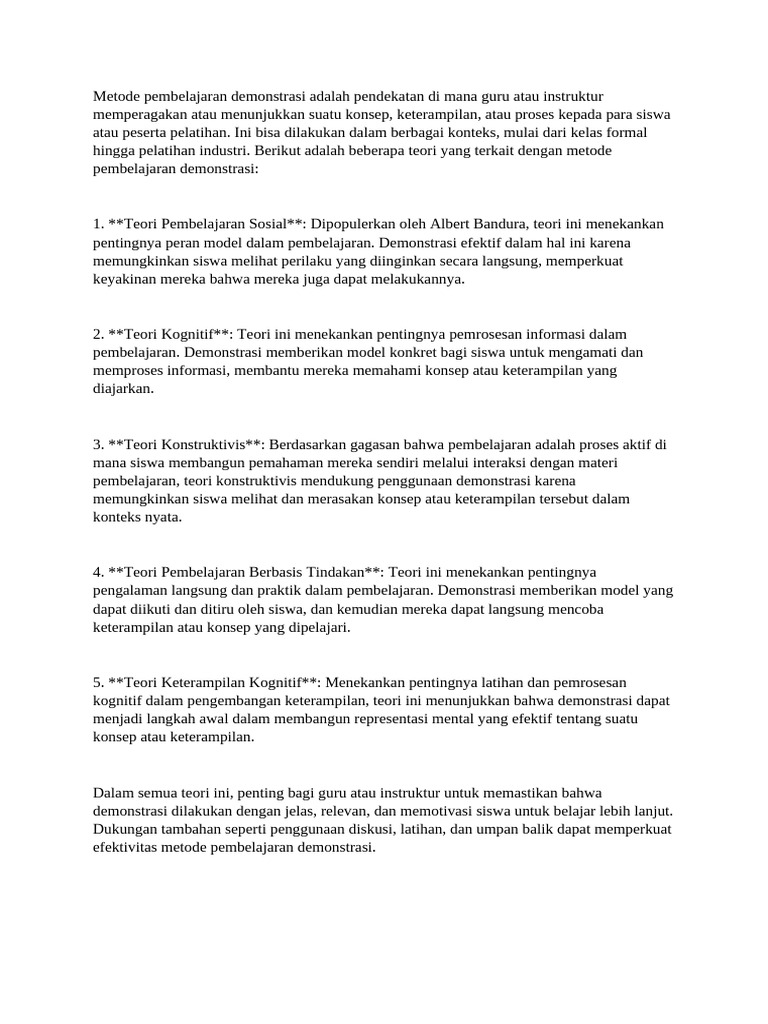 Metode Pembelajaran Demonstrasi Adalah Pendekatan Di Mana Guru Atau ...