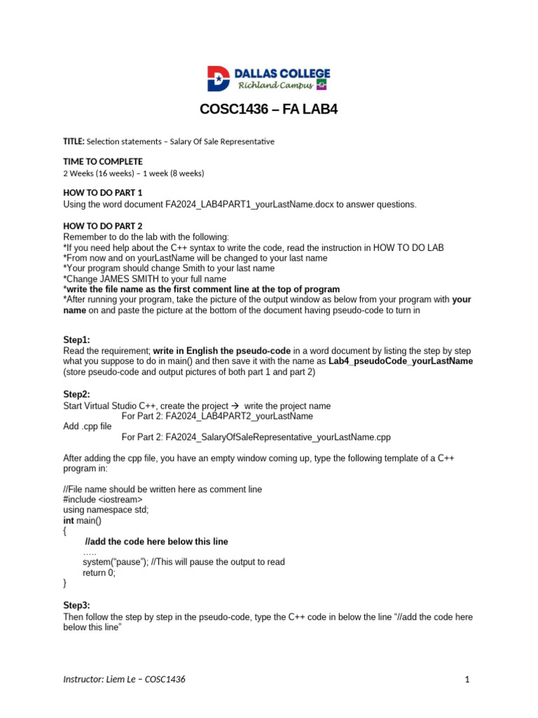 CPP Instruction FA2024 LAB4 Accessibility | PDF | C++ | Namespace