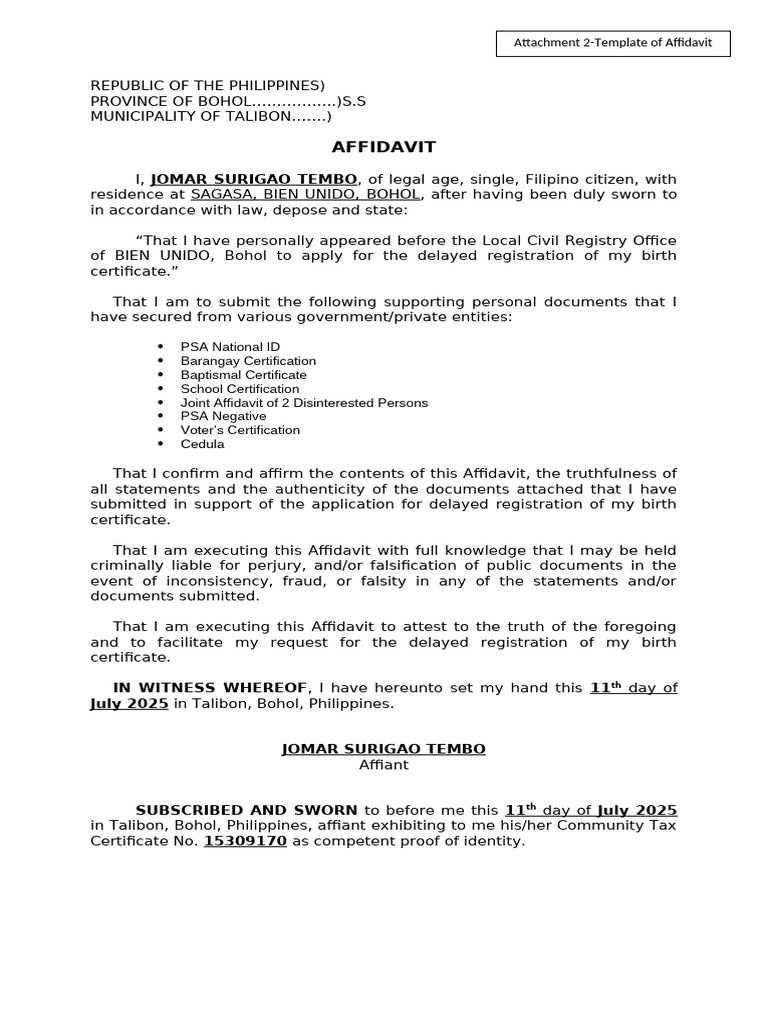 Attachment 2-Template of Affidavit | PDF
