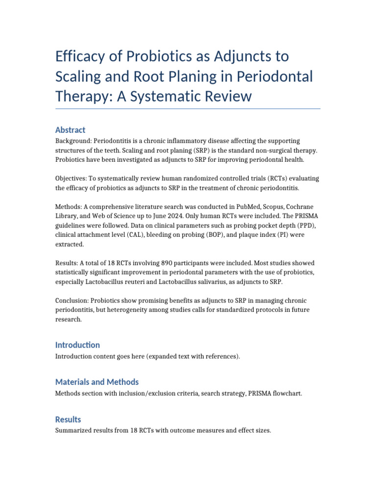 Probiotics As Role in Periodontal Therapy | PDF | Probiotic ...
