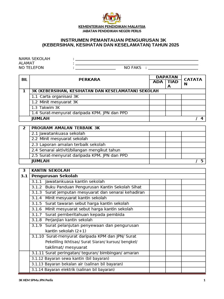 Instrumen Pemantauan Ikon 3k - JPN Perlis 2025 | PDF
