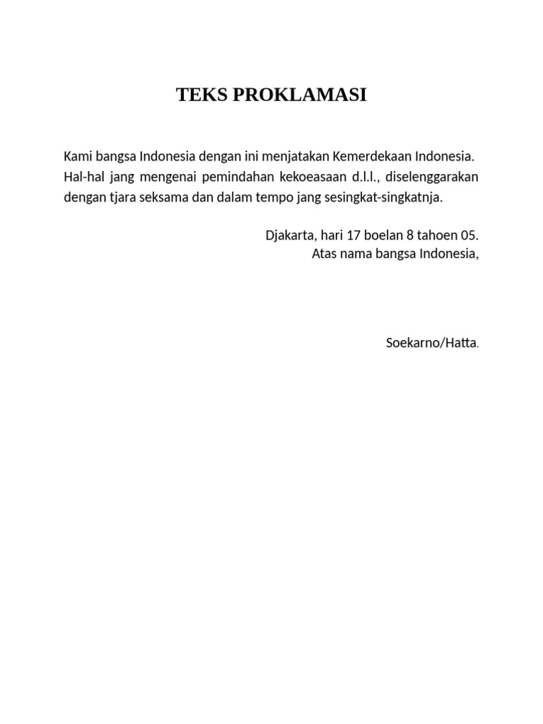 Teks Proklamasi Kemerdekaan Indonesia | PDF