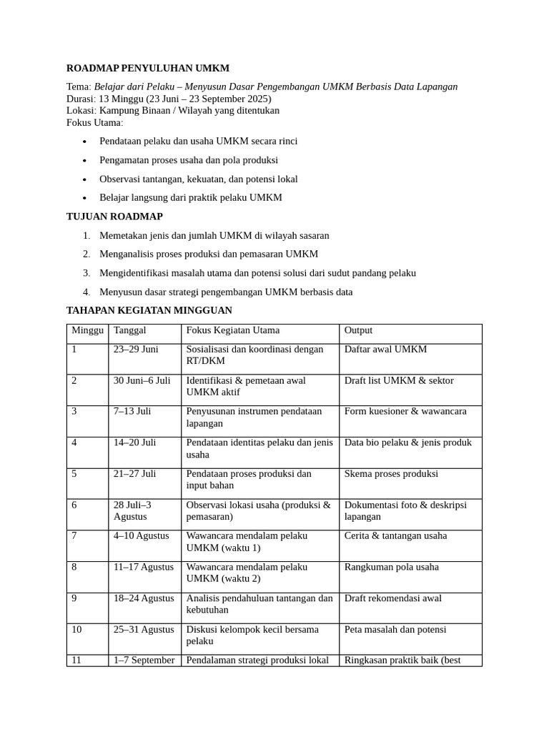Roadmap Penyuluhan Umkm | PDF
