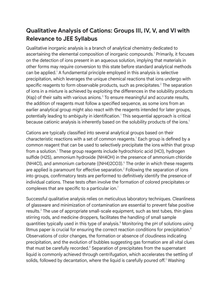 Cation Qualitative Analysis - JEE Syllabus | PDF | Hydroxide | Ammonium
