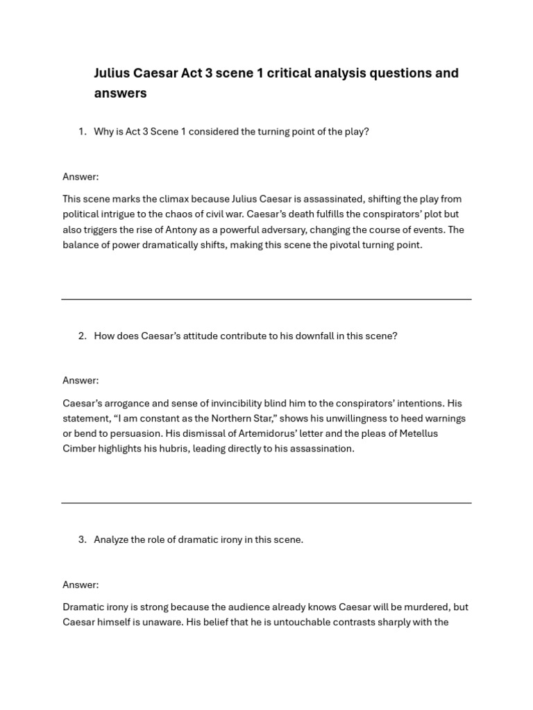 Julius Caesar Act 3 Scene 1 Critical Analysis | PDF | Mark Antony ...