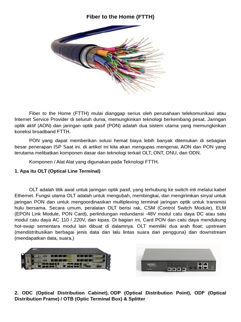 Komponen dan Topologi FTTH Telkom | PDF