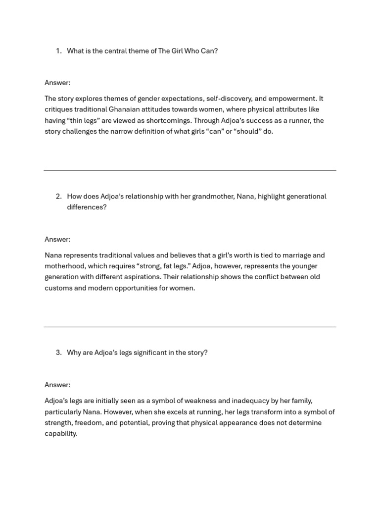 The Girl Who Can Critical Analysis Questions and Answers | PDF | Gender ...