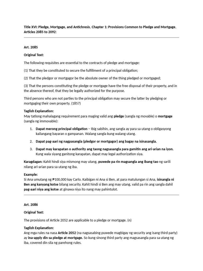 Pledge, Mortgage, Chattel Mortgage, Important LAW | PDF