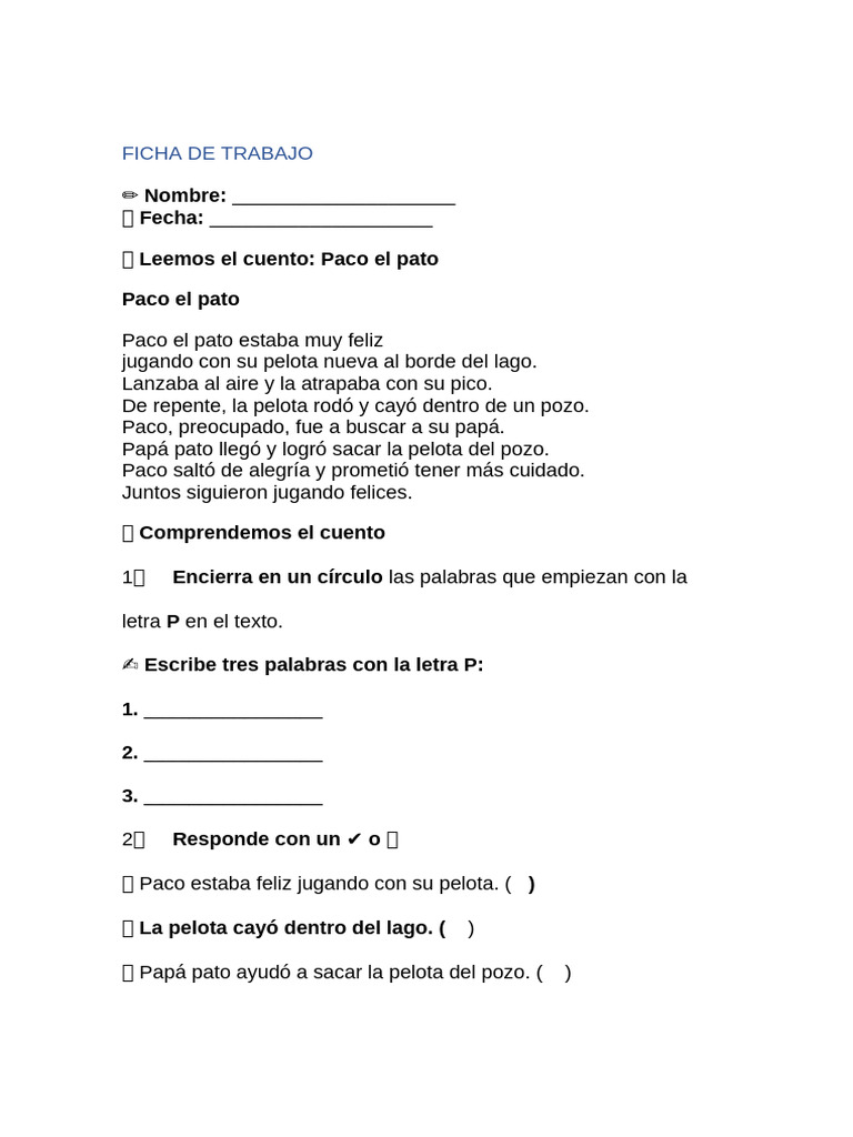 Ficha Aprendo A Leer Con La Letra P 1er Grado | PDF