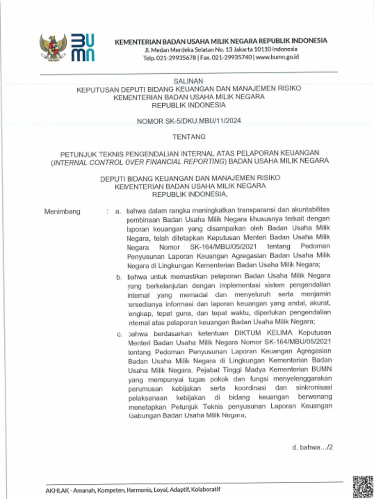 SK 5 DKU - Mbu 11 2024 Tentang Petunjuk Teknis Pengendalian Internal ...