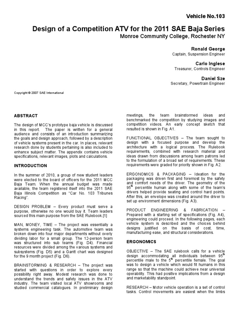 2011 MCC Baja SAE Design Report | PDF | Transmission (Mechanics) | Brake