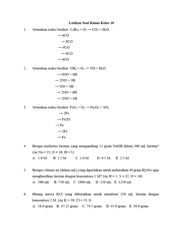 Latihan Soal PAS 1 Kimia Kelas 10 | PDF