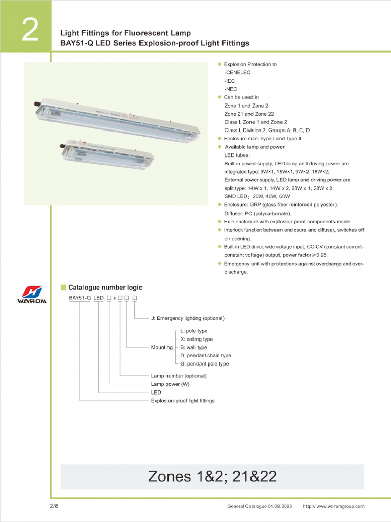 WAROM BAY51-Q LED Series Explosion-Proof Light Fittings | PDF